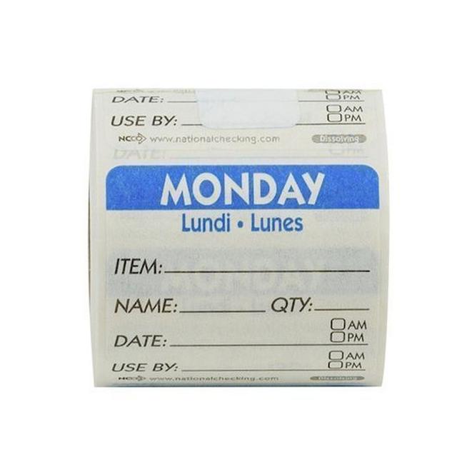 Ncco Monday 2 x 2 inch Item-Date-Use By Trilingual Dissolvable Label ...