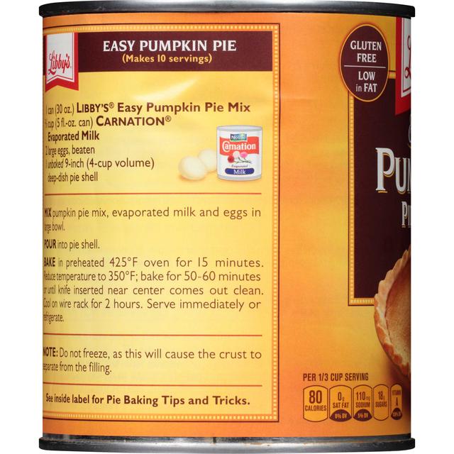 Libbys Easy Pumpkin Pie Mix, 30 Ounce -- 12 per case.