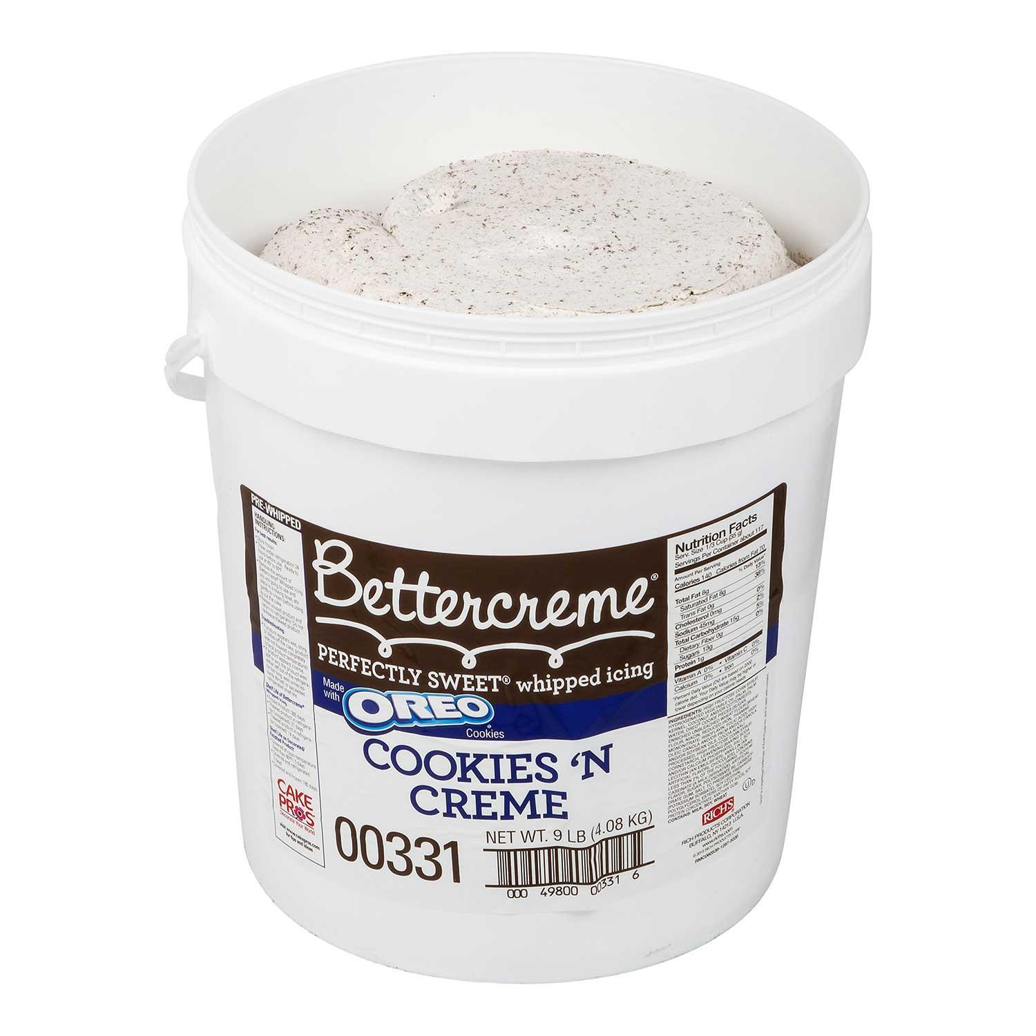 Rich Bettercreme Pre Whipped Cookies N Cream Icing, 9 Pound.