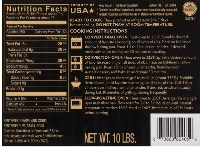 Smithfield Prepackaged Riblets, 10 Pound