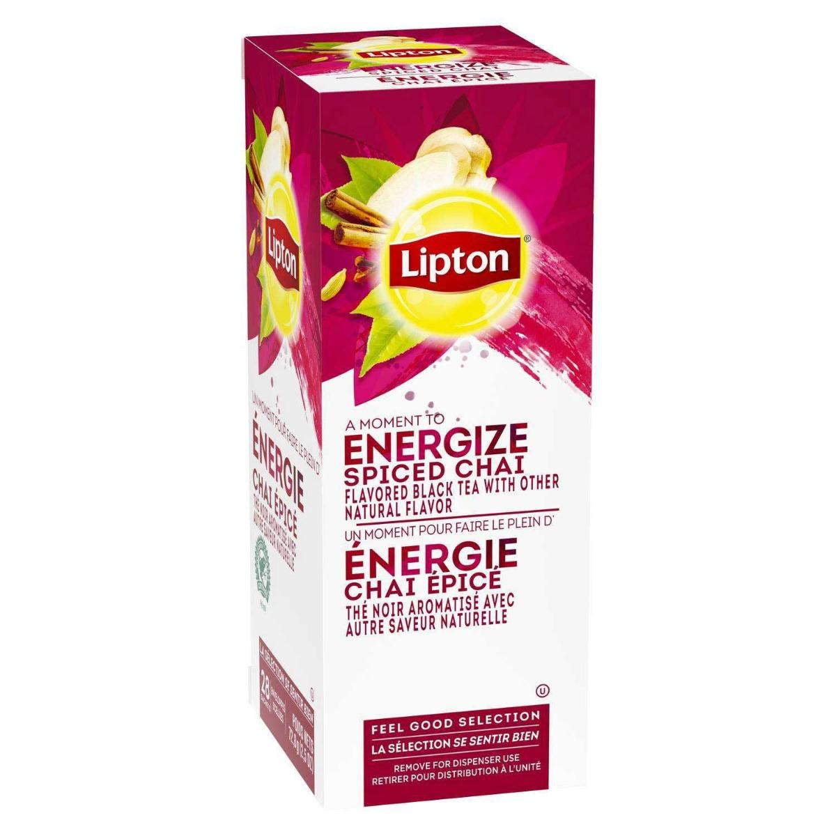 Lipton Spiced Chai Enveloped Hot Tea Bags, 28 count -- 6 per case