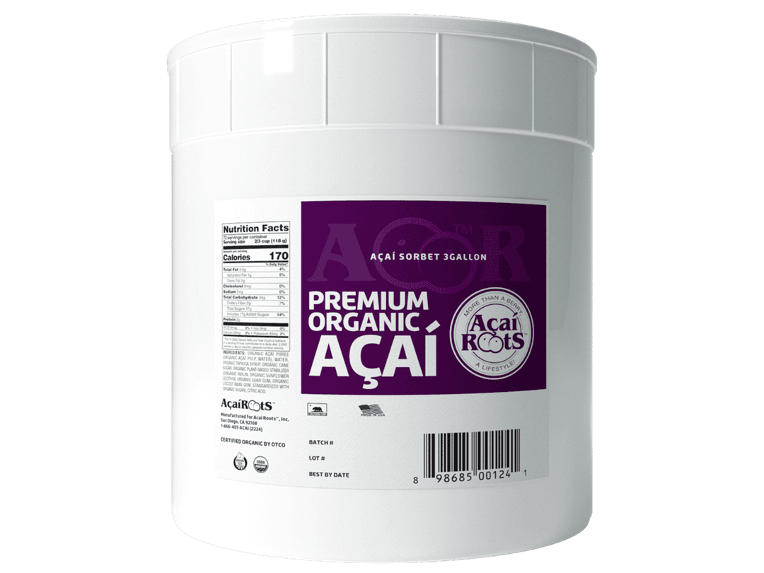Acai Roots Organic Premium Acai Sorbet, 3 Gallon.