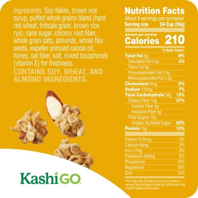 Kashi Go Honey Almond Flax Crunch Cereal, 17.7 Ounce -- 10 per case