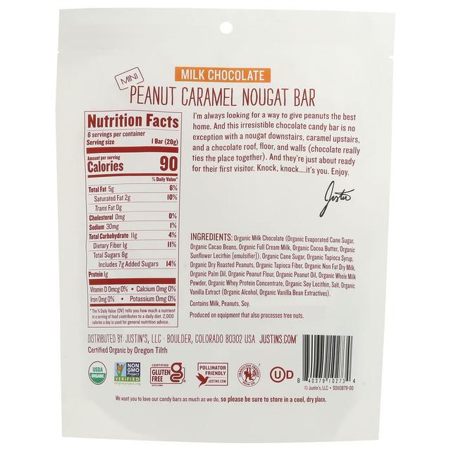 Justins Organic Mini Milk Chocolate Peanut Caramel Nougat Candy Bar, 4. ...