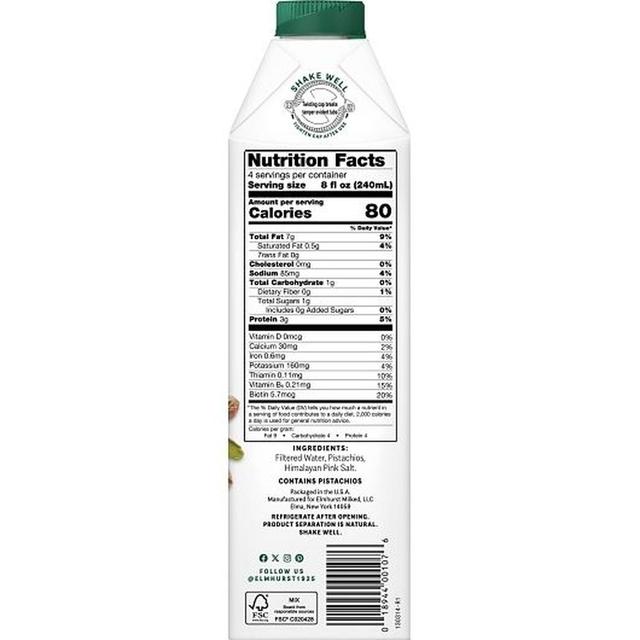 Elmhurst Unsweetened Pistachio Milk, 32 Fluid Ounce -- 6 per case